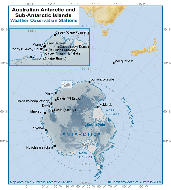 Australian Antarctic Weather Observation Stations