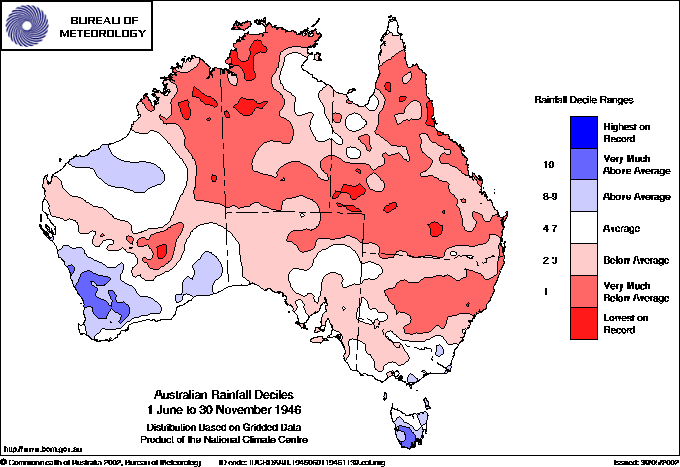 Australian rainfall deciles : 1 June to 30 November 1946
