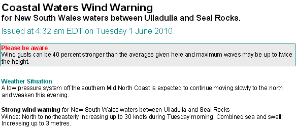 Enhancements to Marine Forecast and Warning Services in New South Wales